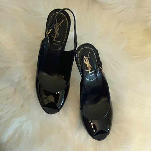 Yves Saint Laurent | Shoes | Authentic Ysl Black Patent Leather Peep ...